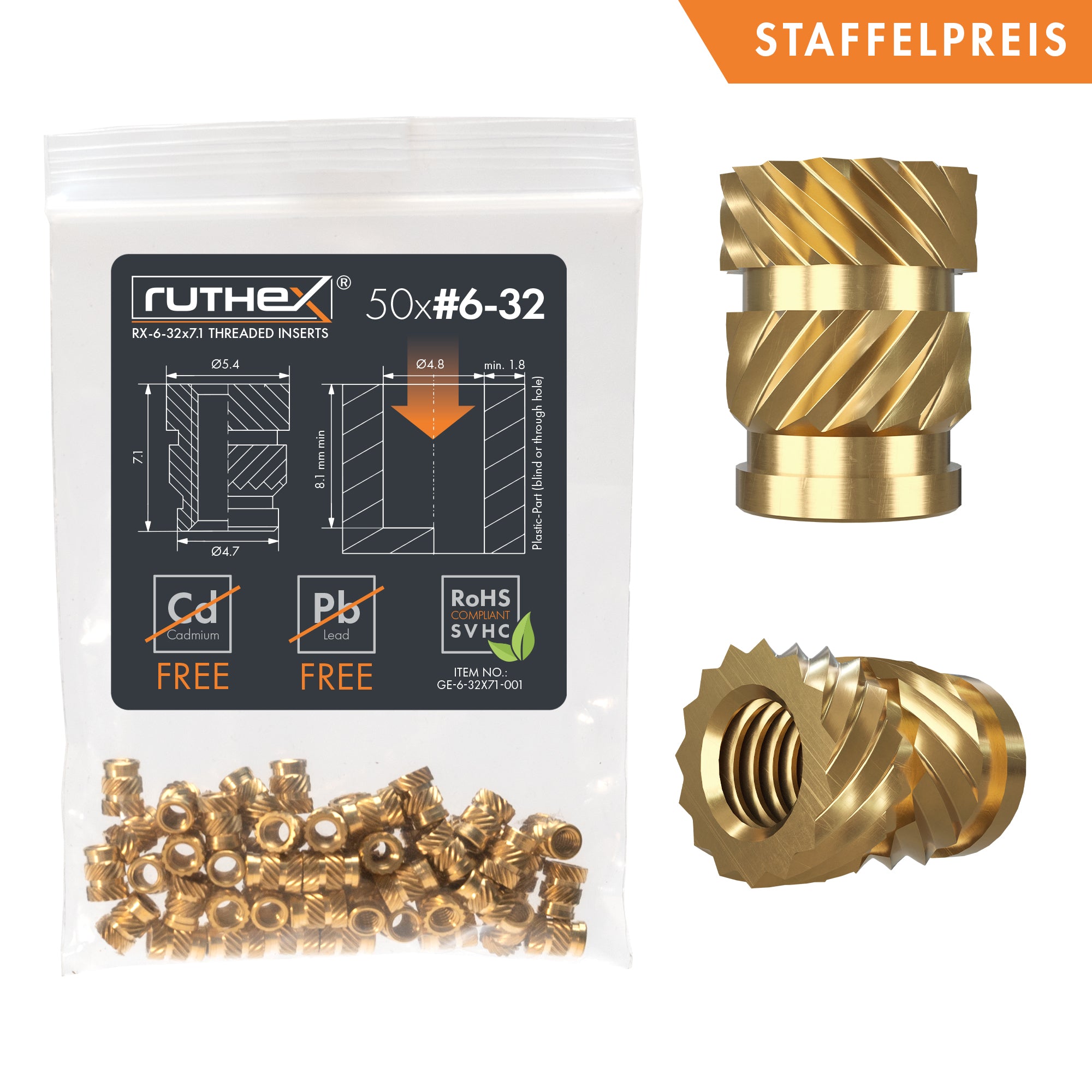 ruthex thread insert #6-32 50 pieces threaded bushings for 3D printing