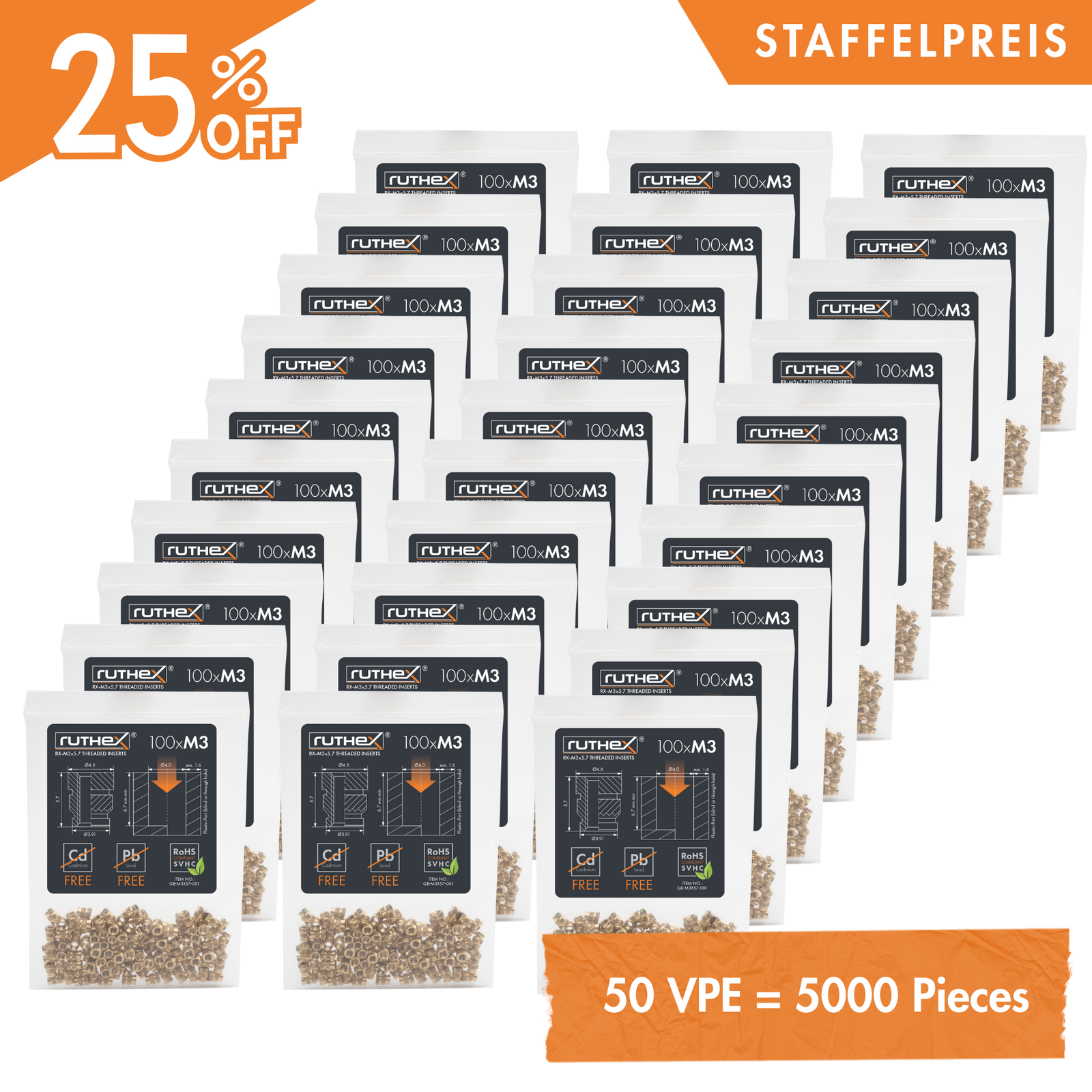 ruthex thread insert M3 (100 pieces) - threaded bushings for 3D printing