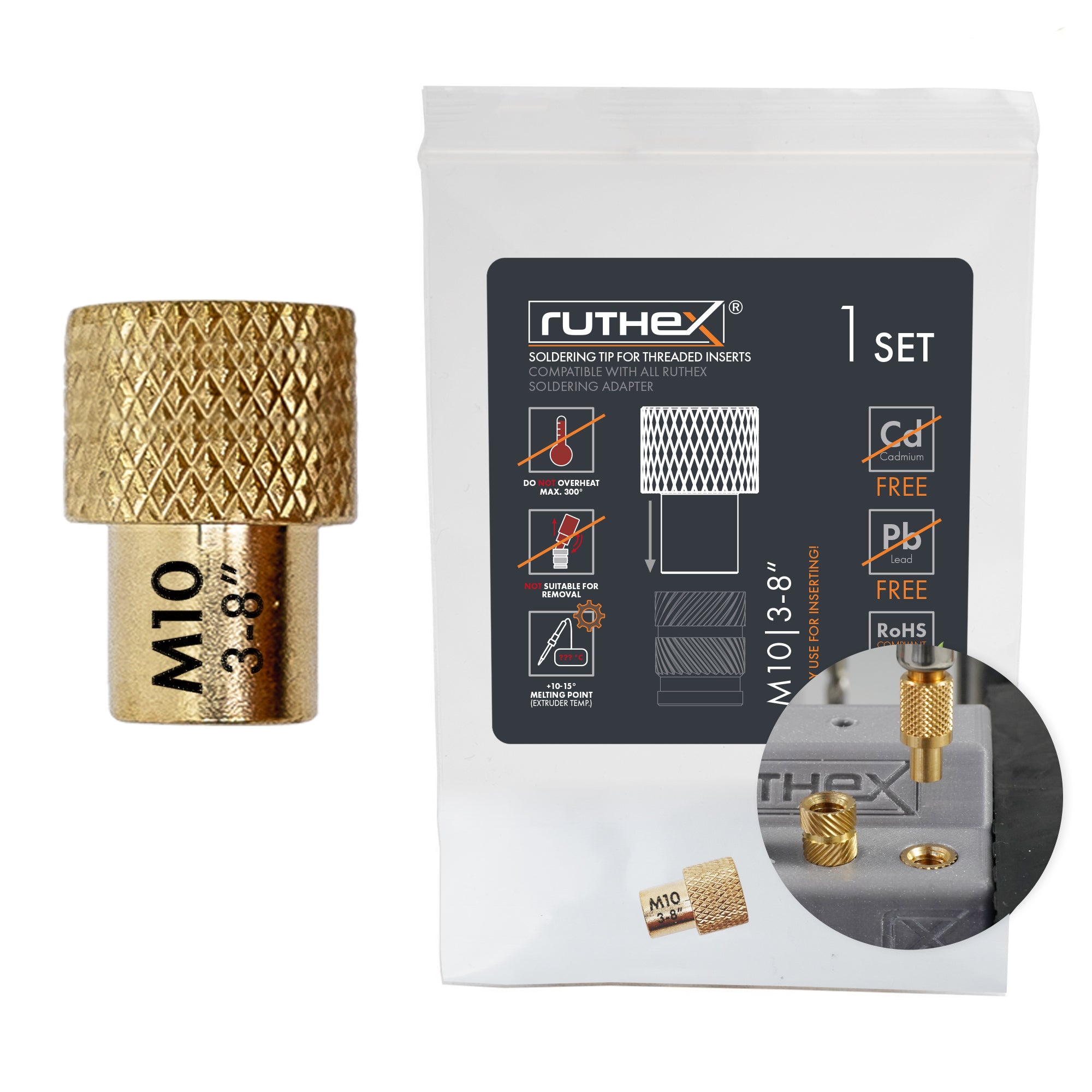 ruthex 1x melting aid M10 3/8" - for ruthex thread inserts M10-3/8" co