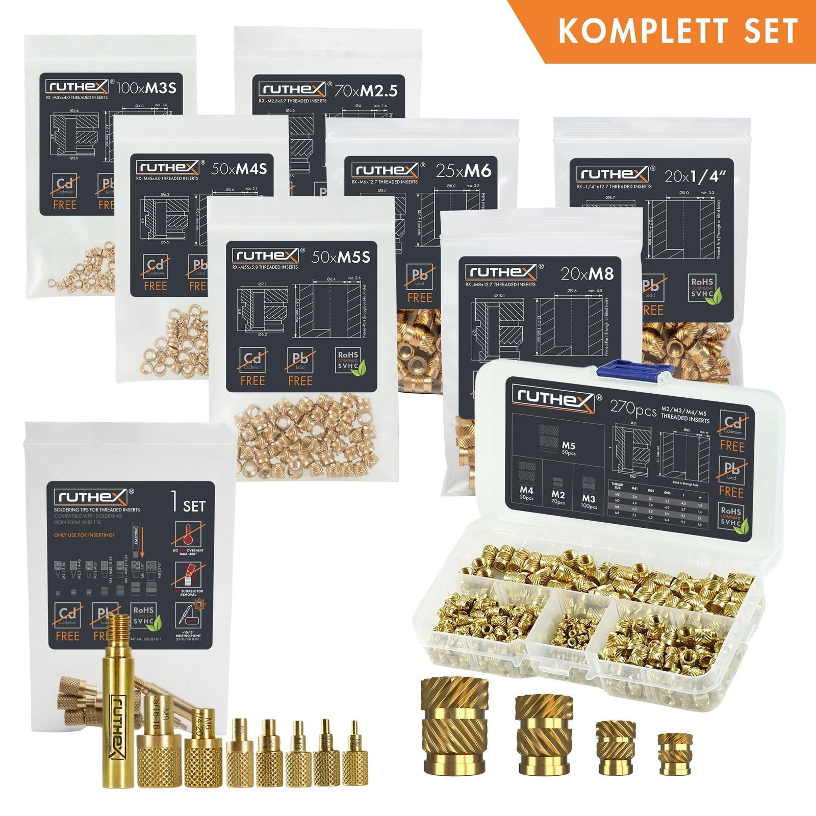 ruthex complete set M2 + M3 + M4 + M5 assortment box - M2.5 + M6 + M8
